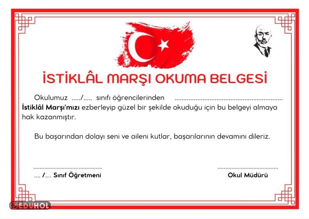 İstiklâl Marşı Okuma Belgesi... | Eduhol - Ders Videoları İzle Online ...