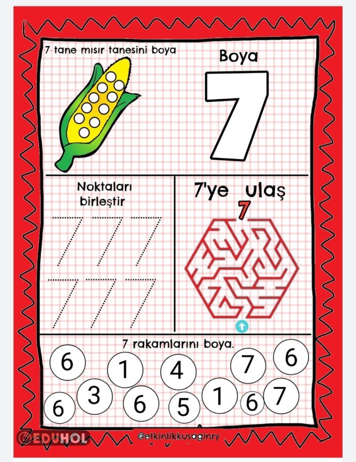 7 Rakamı Çalışma Sayfası-7 | Eduhol - Ders Videoları İzle Online Test ...